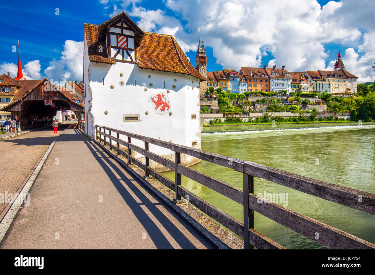 BREMGARTEN, SWITZERLAND - August 2016 - Old city center of Bremgarten ...