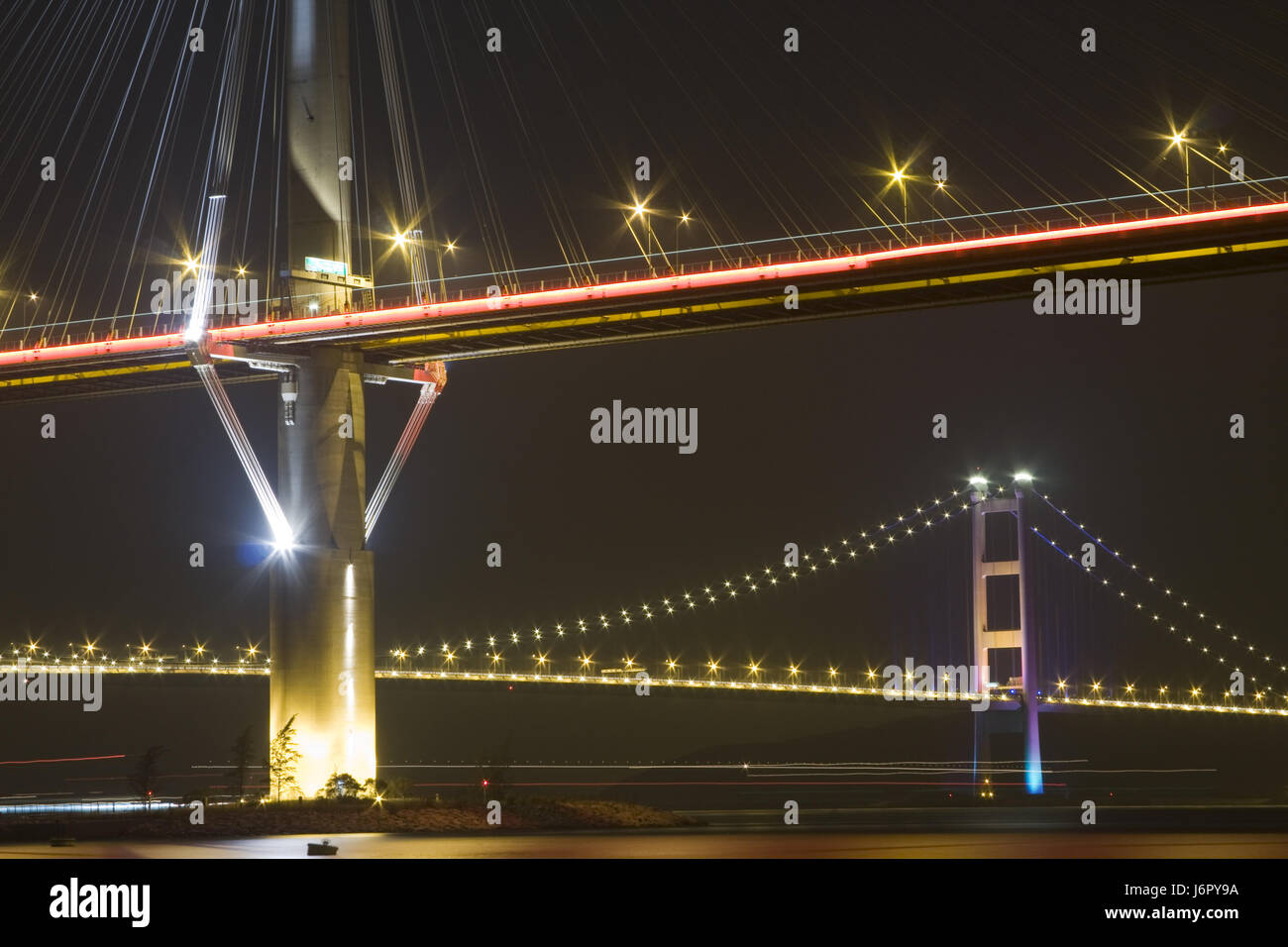 bridge night nighttime metal landscape scenery countryside nature ...