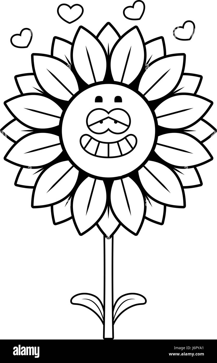 A cartoon illustration of a sunflower with an in love expression Stock ...