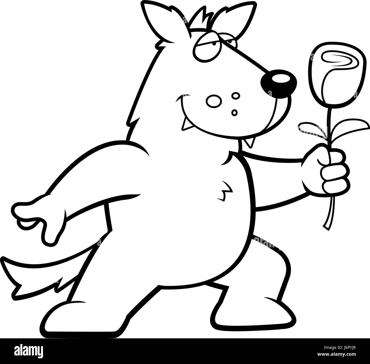 A happy cartoon wolf with a red flower Stock Vector Image & Art - Alamy