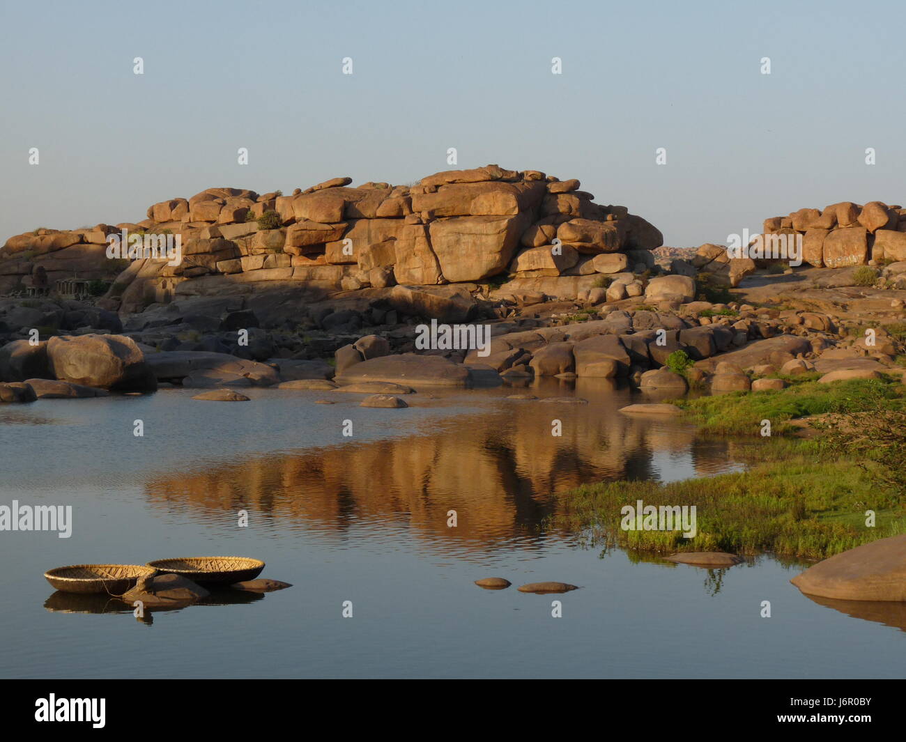 exotic river landscape with two boats Stock Photo - Alamy