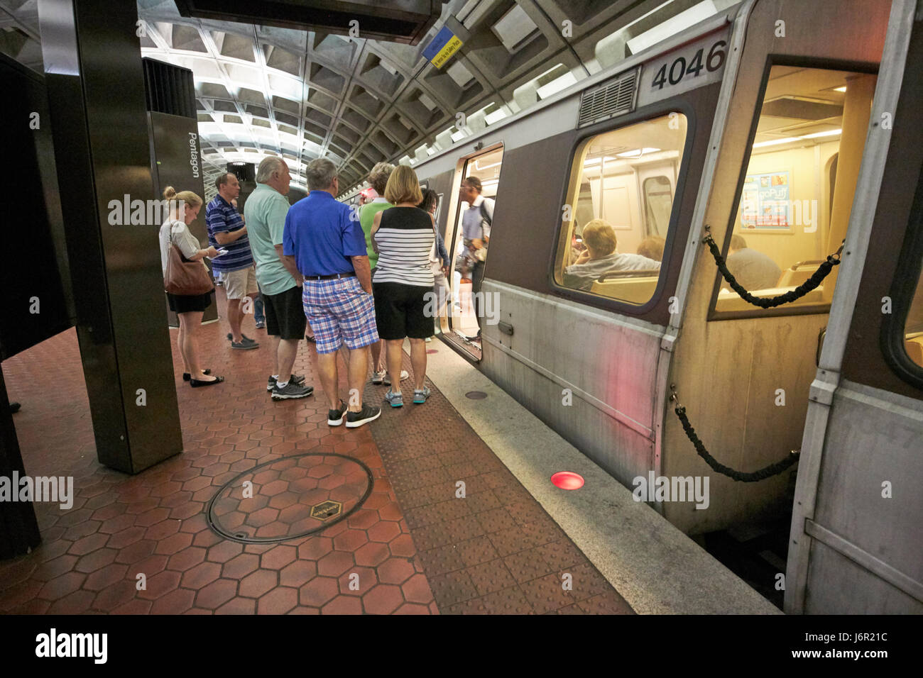 passengers boarding metro underground train system Washington DC USA ...