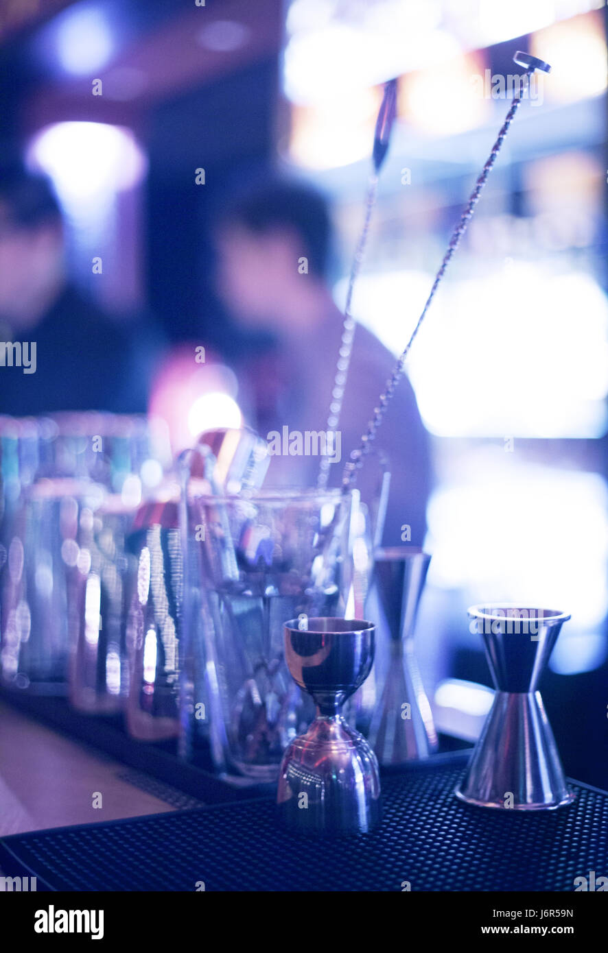 VIP wedding party evening marriage drinks reception with waiter and bar ...