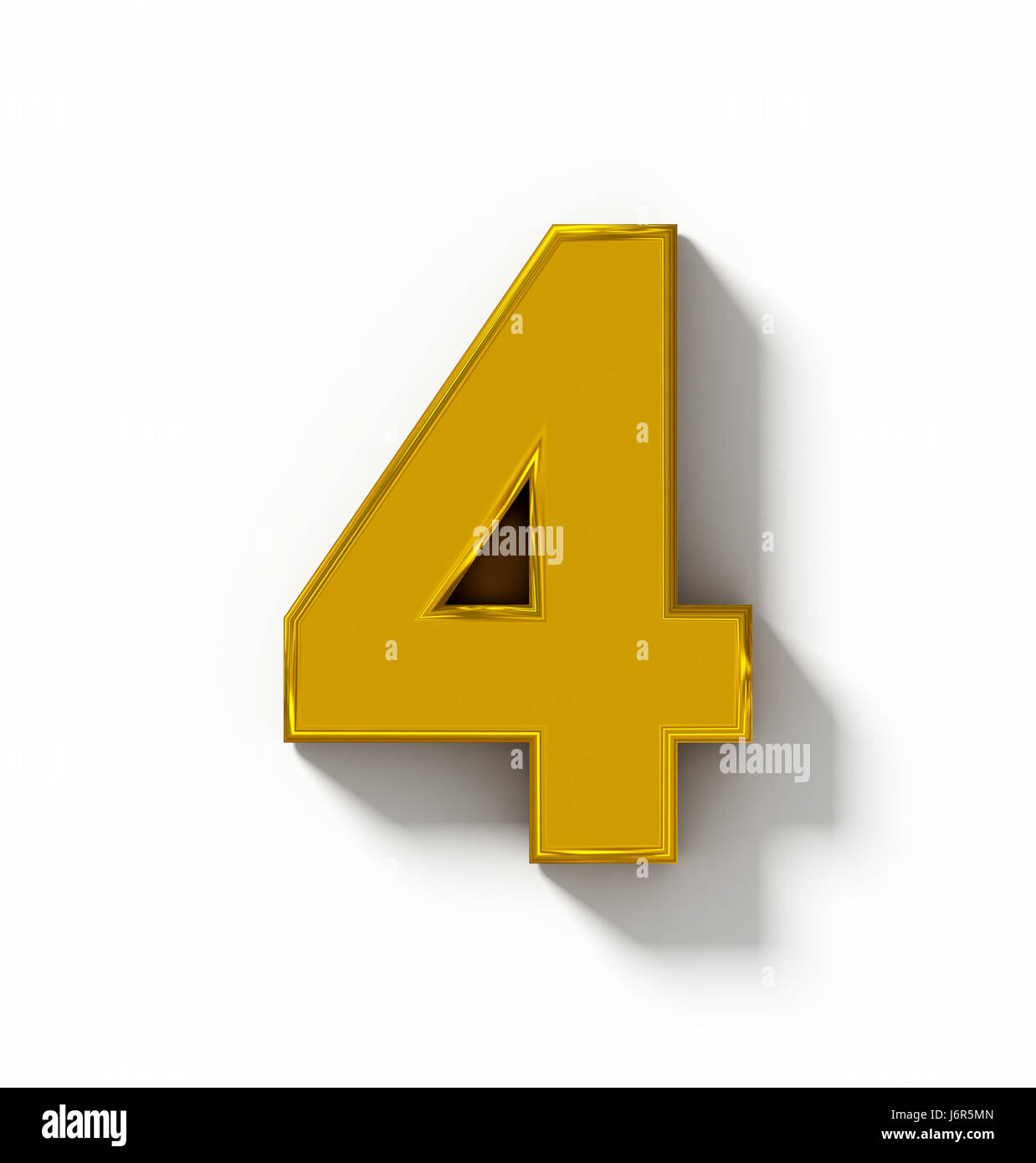 number 4 3D golden isolated on white with shadow - orthogonal ...