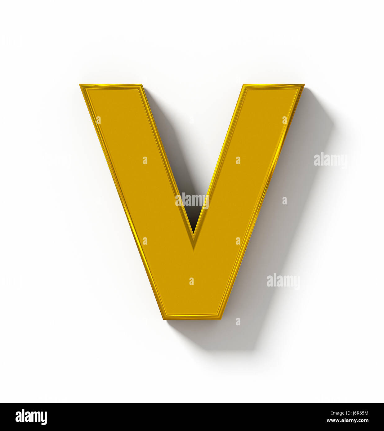 letter V 3D golden isolated on white with shadow - orthogonal ...