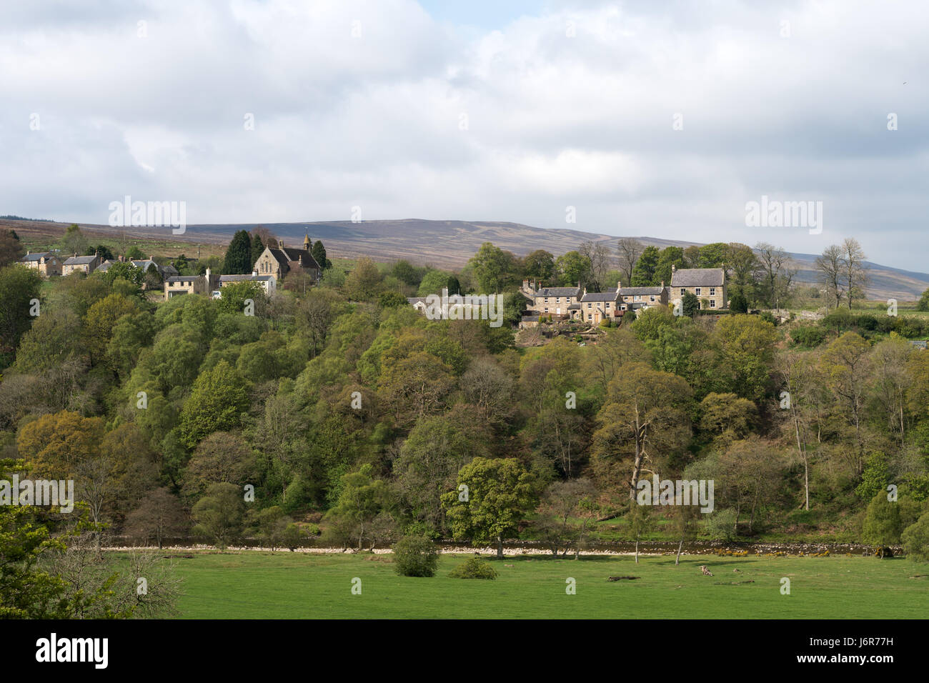 Lambley village seen across the river South Tyne valley, Northumberland ...
