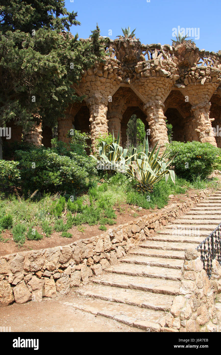 stone pillar viaduct rubble barcelona blue stairs plant stone green ...