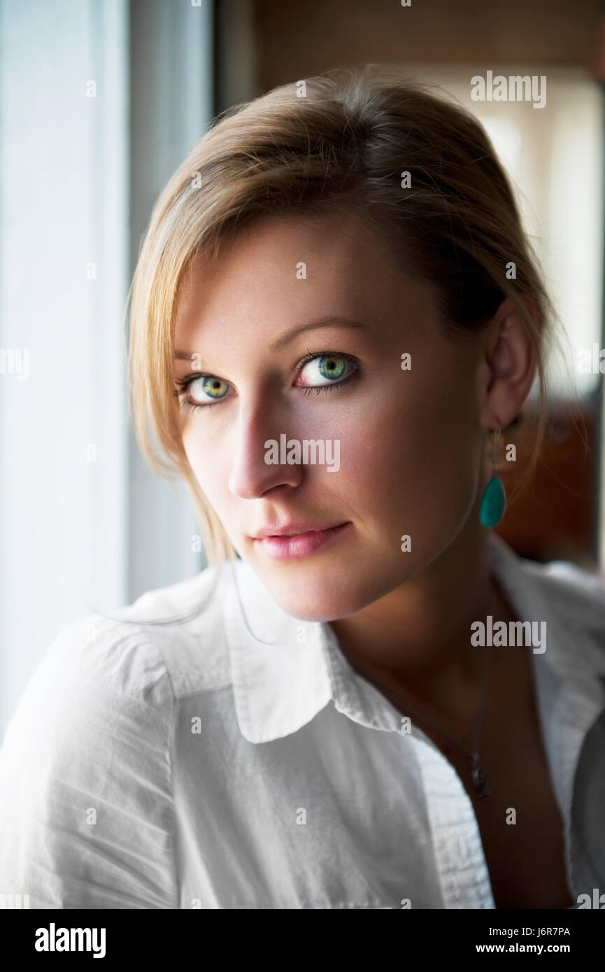 woman female portrait beauty woman blue humans human beings people folk ...