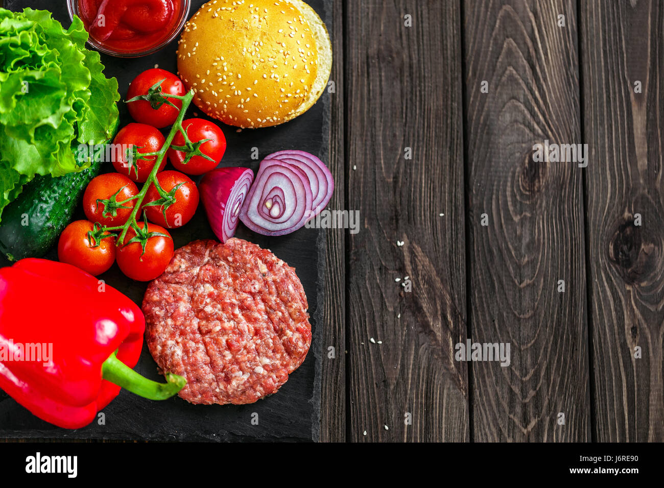 Preparation of burger Stock Photo - Alamy