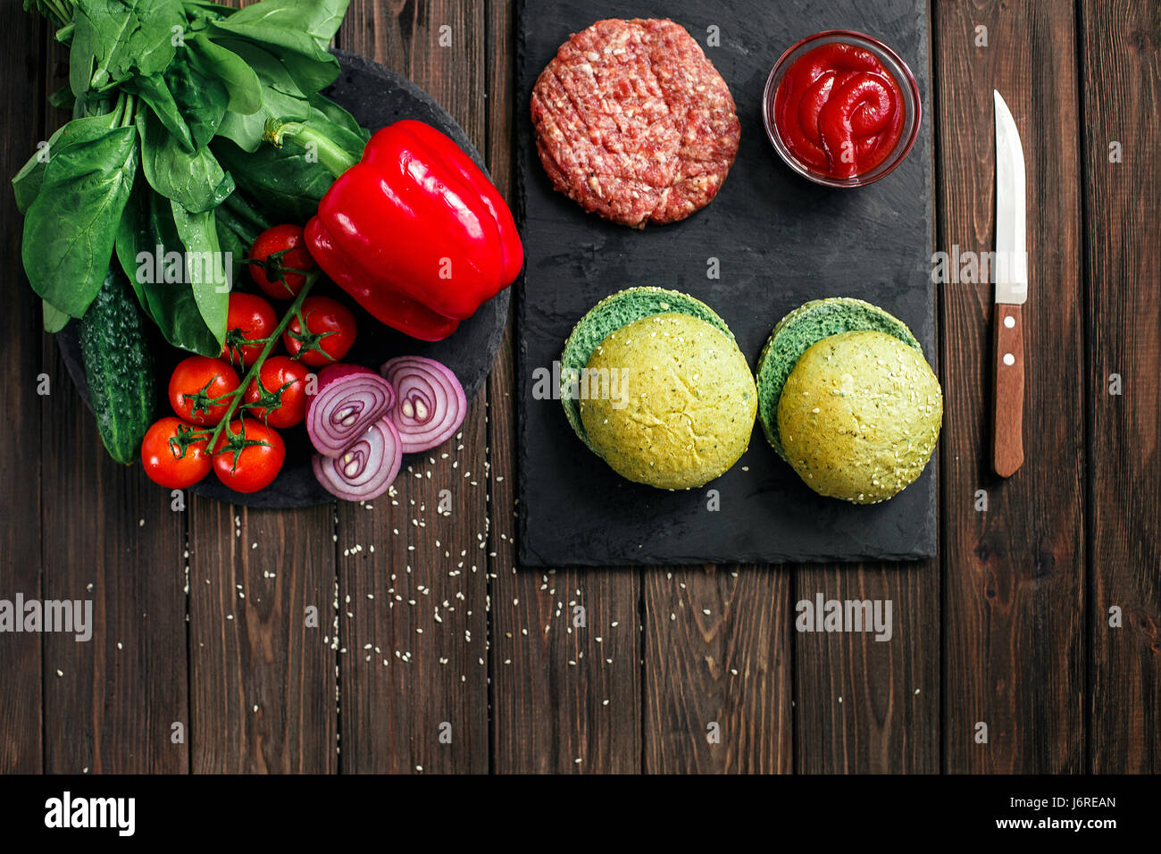 Preparation of burger Stock Photo - Alamy