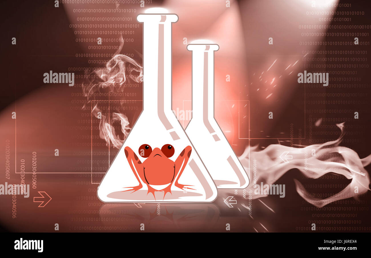 experiment frog laboratory zoology flask green inside illustration put ...