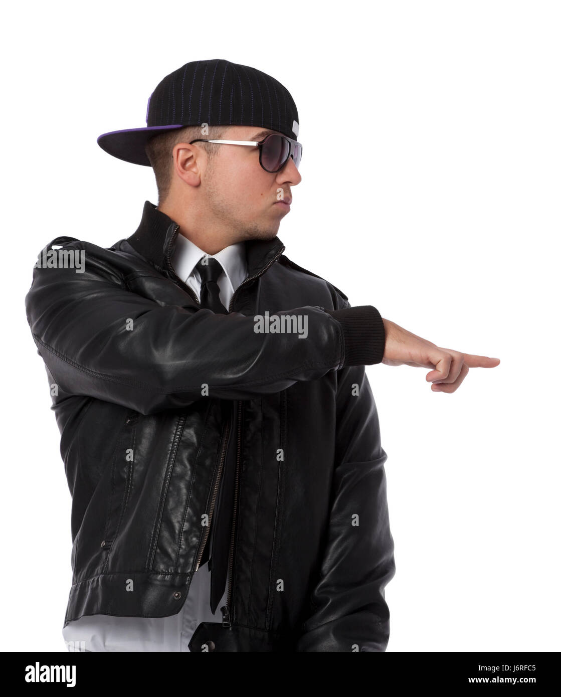 male young adult trendy pointing white background fashion man black ...