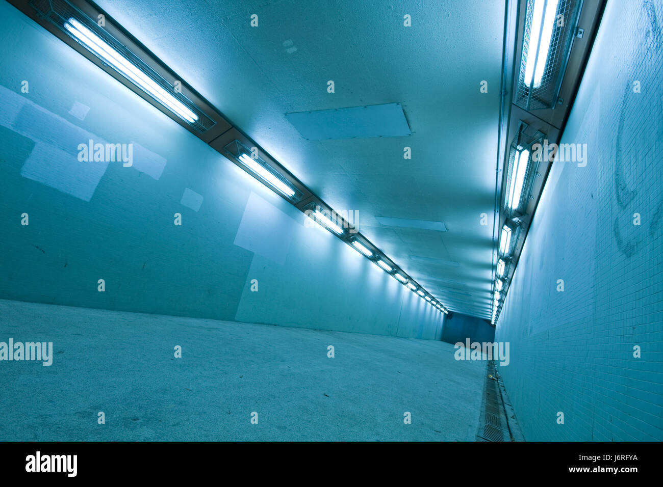 blue tunnel shiner light lamp luminary long empty nobody color paint ...