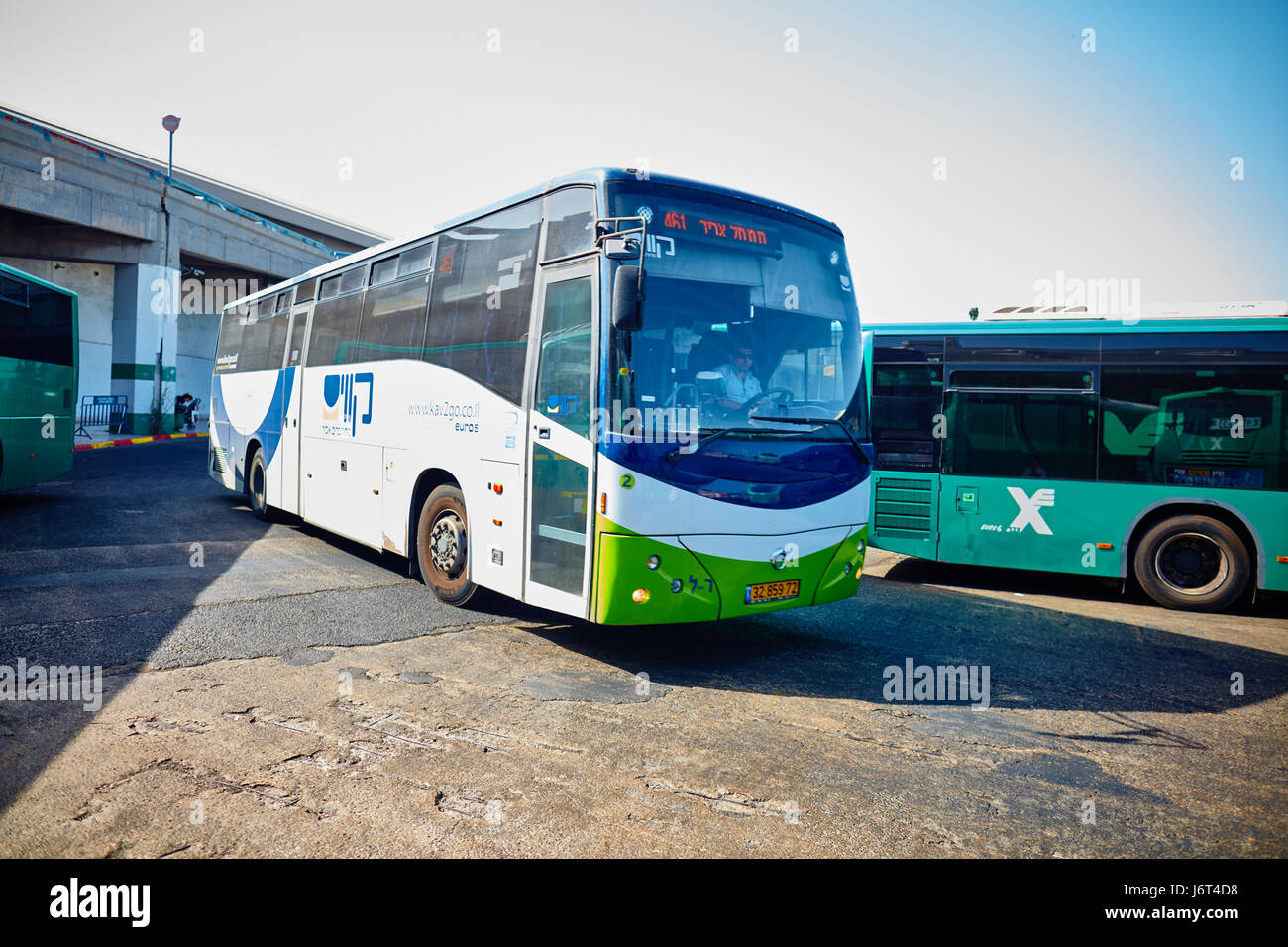 Tel Aviv - 20.04.2017: Egged buses park at the central bus station of ...