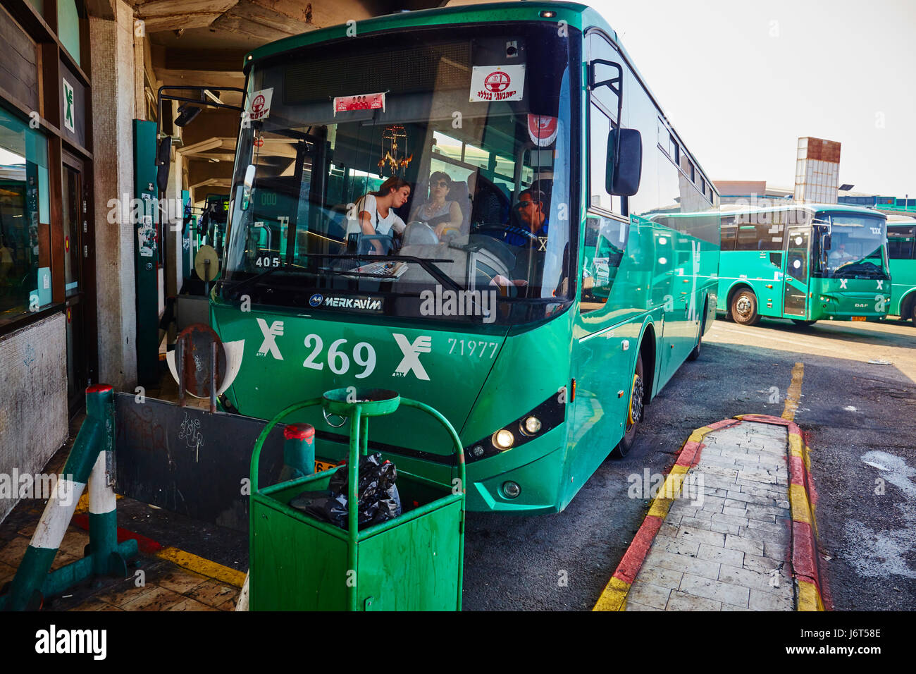 Tel Aviv - 20.04.2017: Egged buses park at the central bus station of ...
