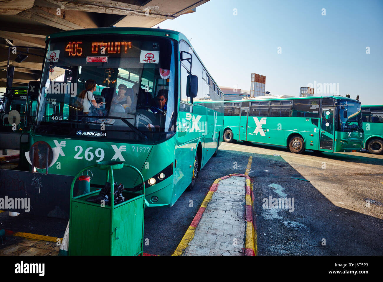 Tel Aviv - 20.04.2017: Egged buses park at the central bus station of ...