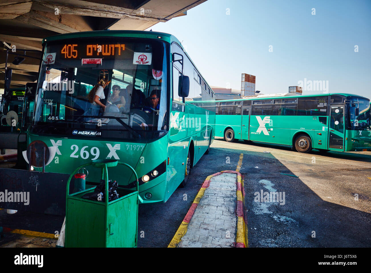 Tel Aviv - 20.04.2017: Egged buses park at the central bus station of ...