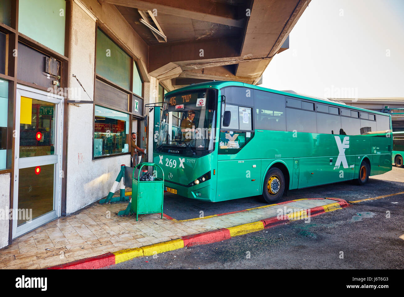 Tel Aviv - 20.04.2017: Egged buses park at the central bus station of ...