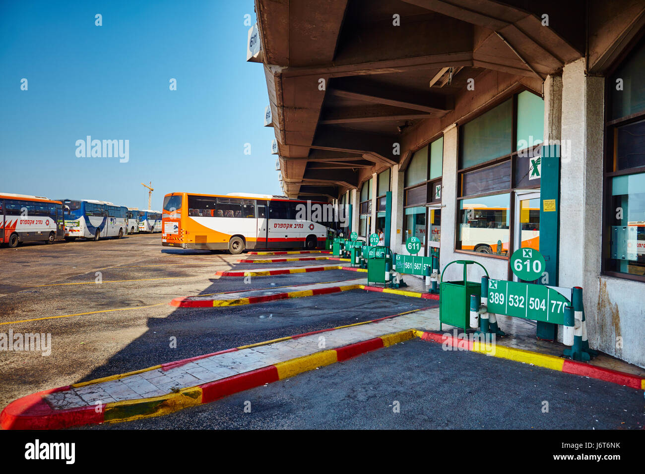 Tel Aviv - 20.04.2017: Egged buses park at the central bus station of ...