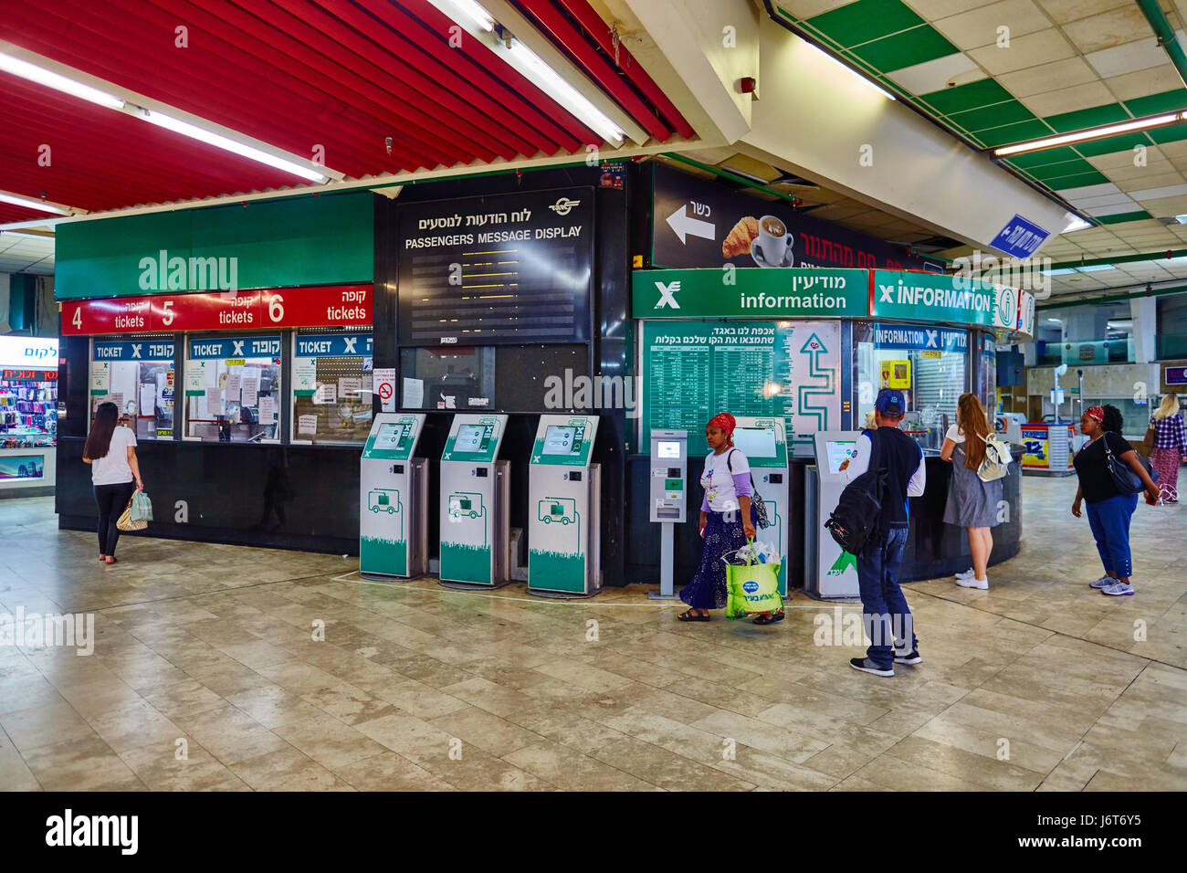 Tel Aviv - 20.04.2017: Central bus station information desk, Tel Aviv ...