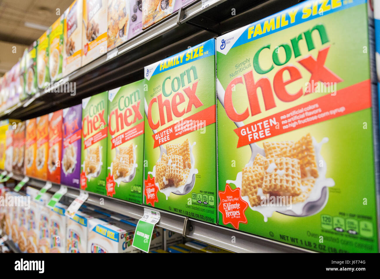boxes of Corn Chex cereal on a shelf at a grocery store Stock Photo - Alamy