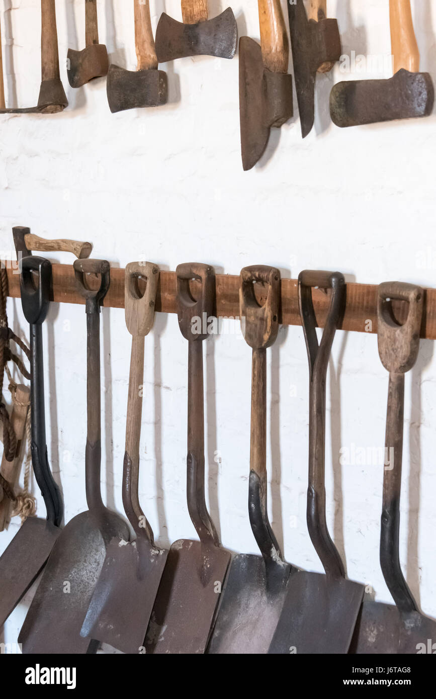 Shovels and axes in the tool room of Fort Clinch, a restored Civil War ...