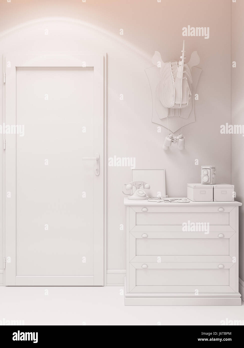 3d illustration hall interior design in classic style. Render the ...