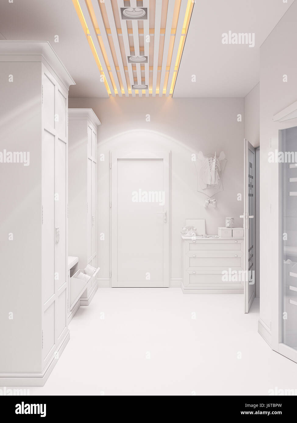 3d illustration hall interior design in classic style. Render the ...