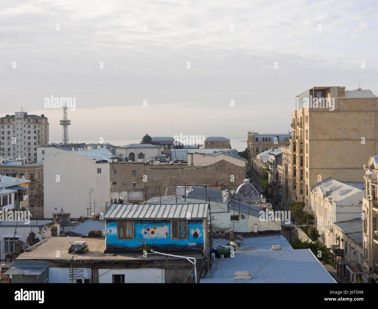 Rooftop panorama view of the inner city in Baku, capital of Azerbaijan ...