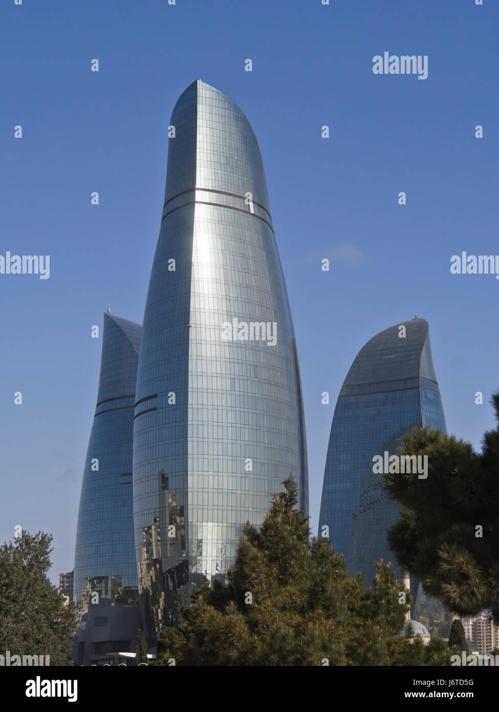 Flame towers skyscrapers in Baku Azerbaijan, a towering landmark of ...