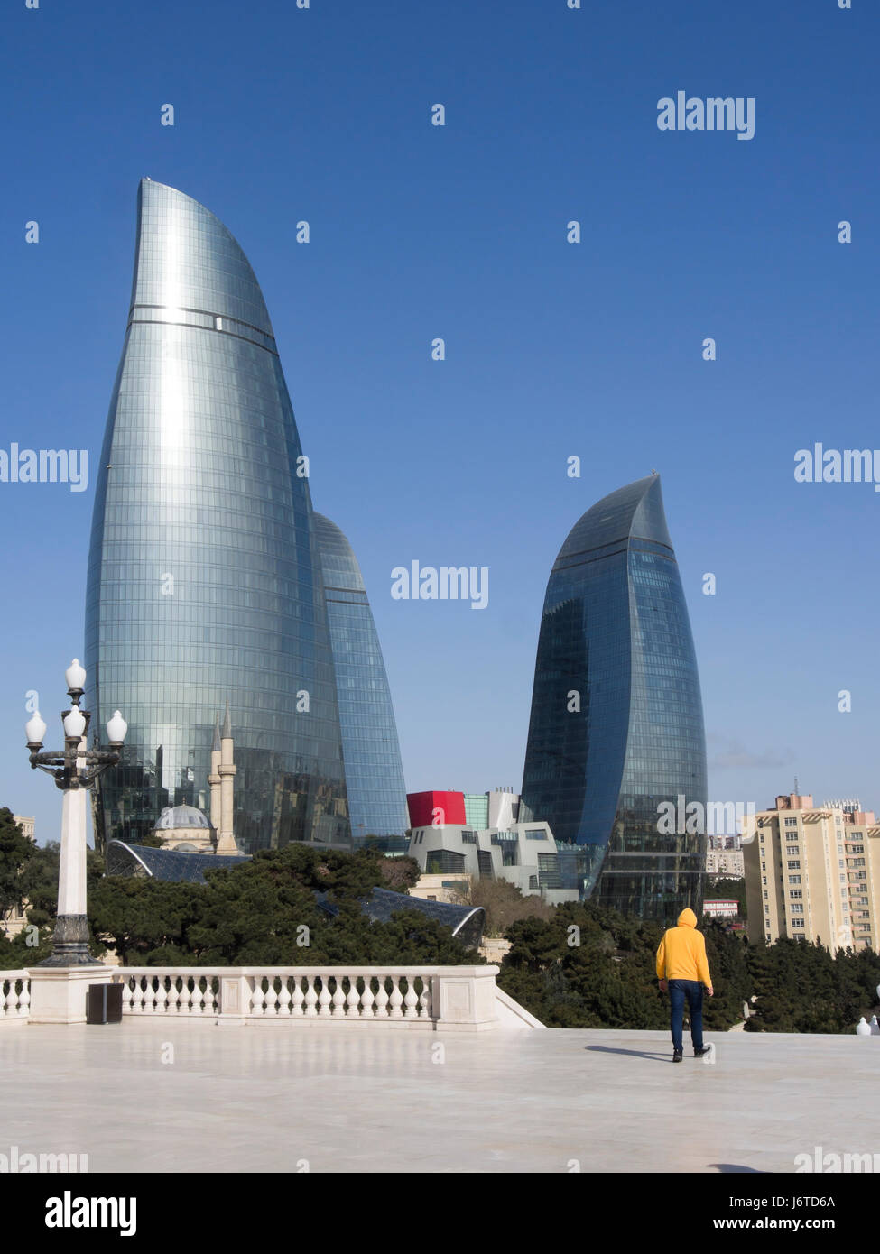 Flame towers skyscrapers in Baku Azerbaijan, a towering landmark of ...