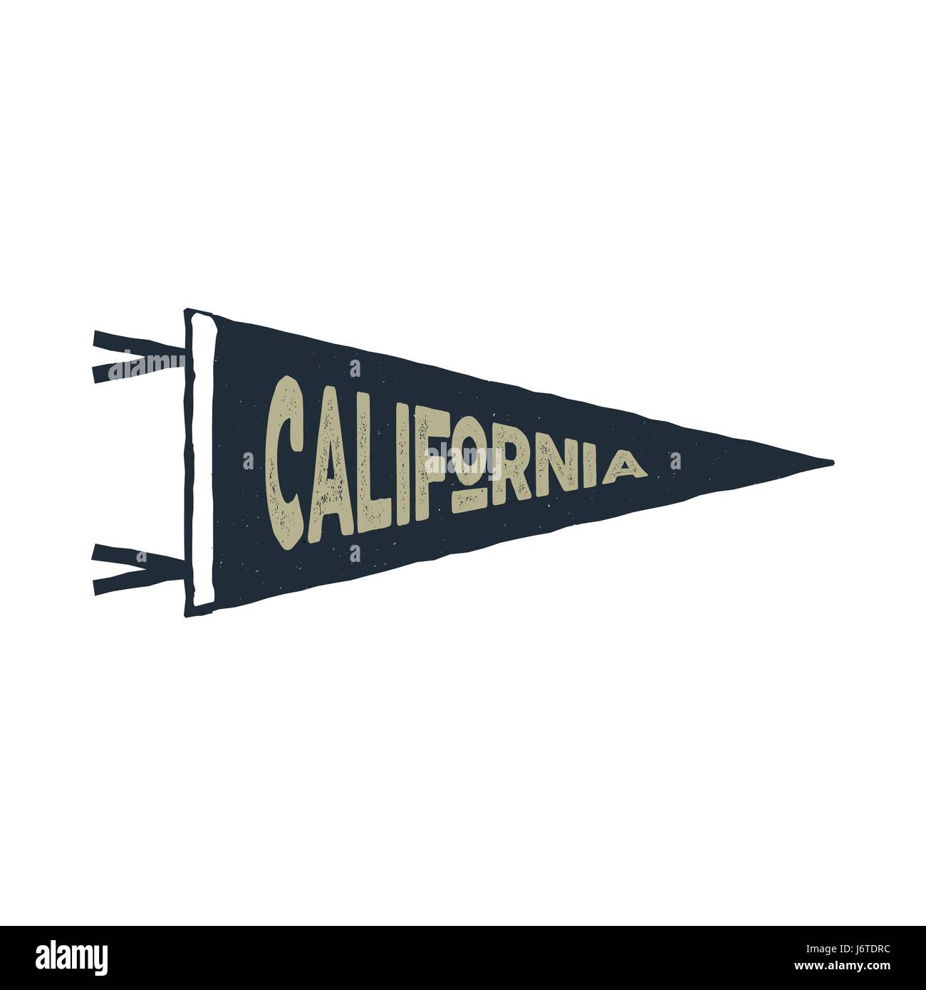 Vintage hand drawn pennant template. California sign. Retro textured ...