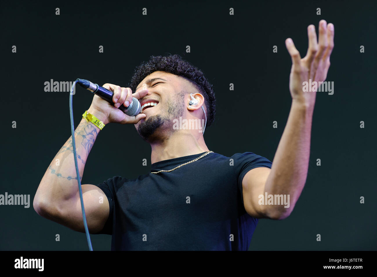 Wirral, UK. 21st May 2017. Liverpool boy band, MiC LOWRY, performs as ...