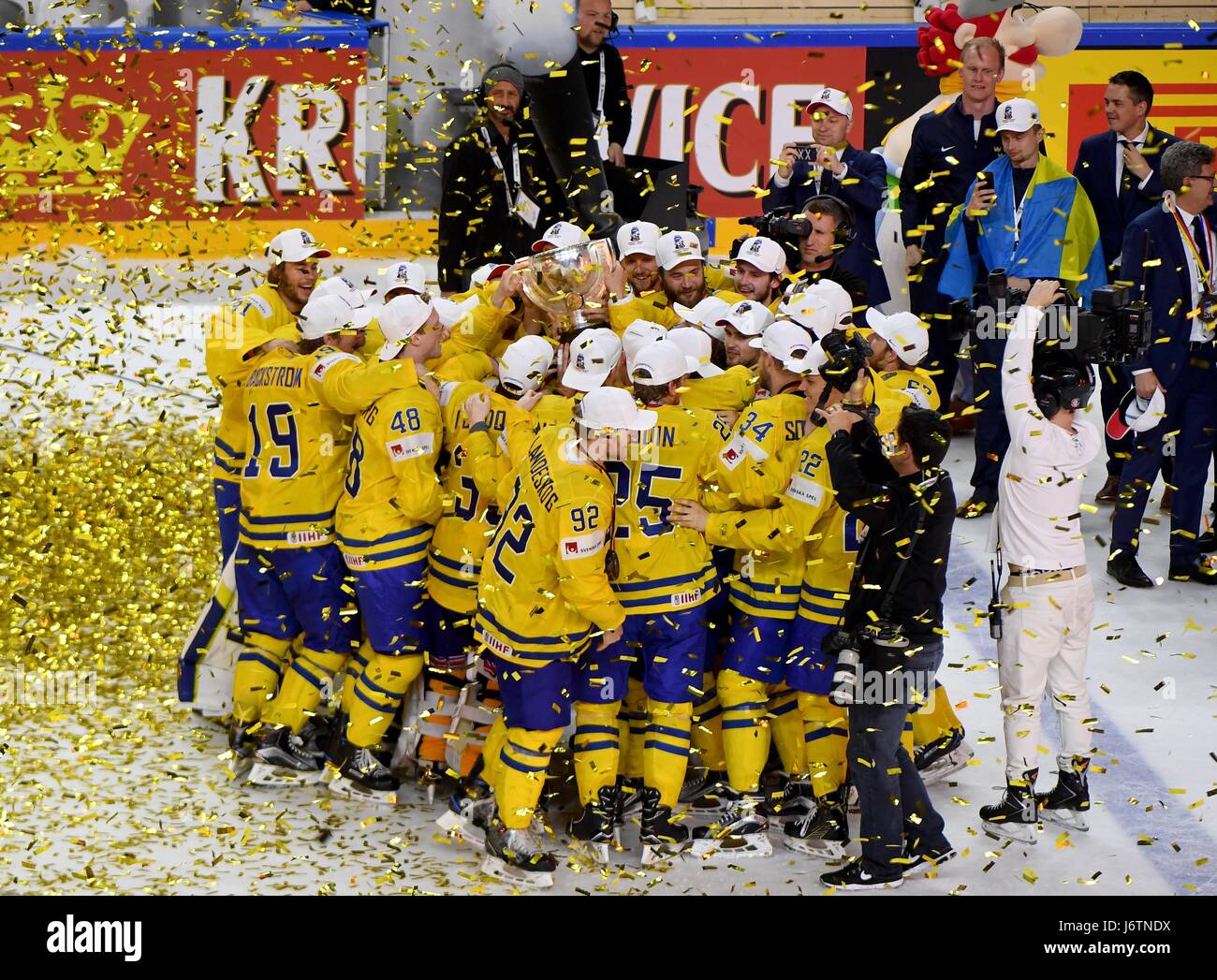 Cologne, Germany. 21st May, 2017. Swedish players celebrate their ...