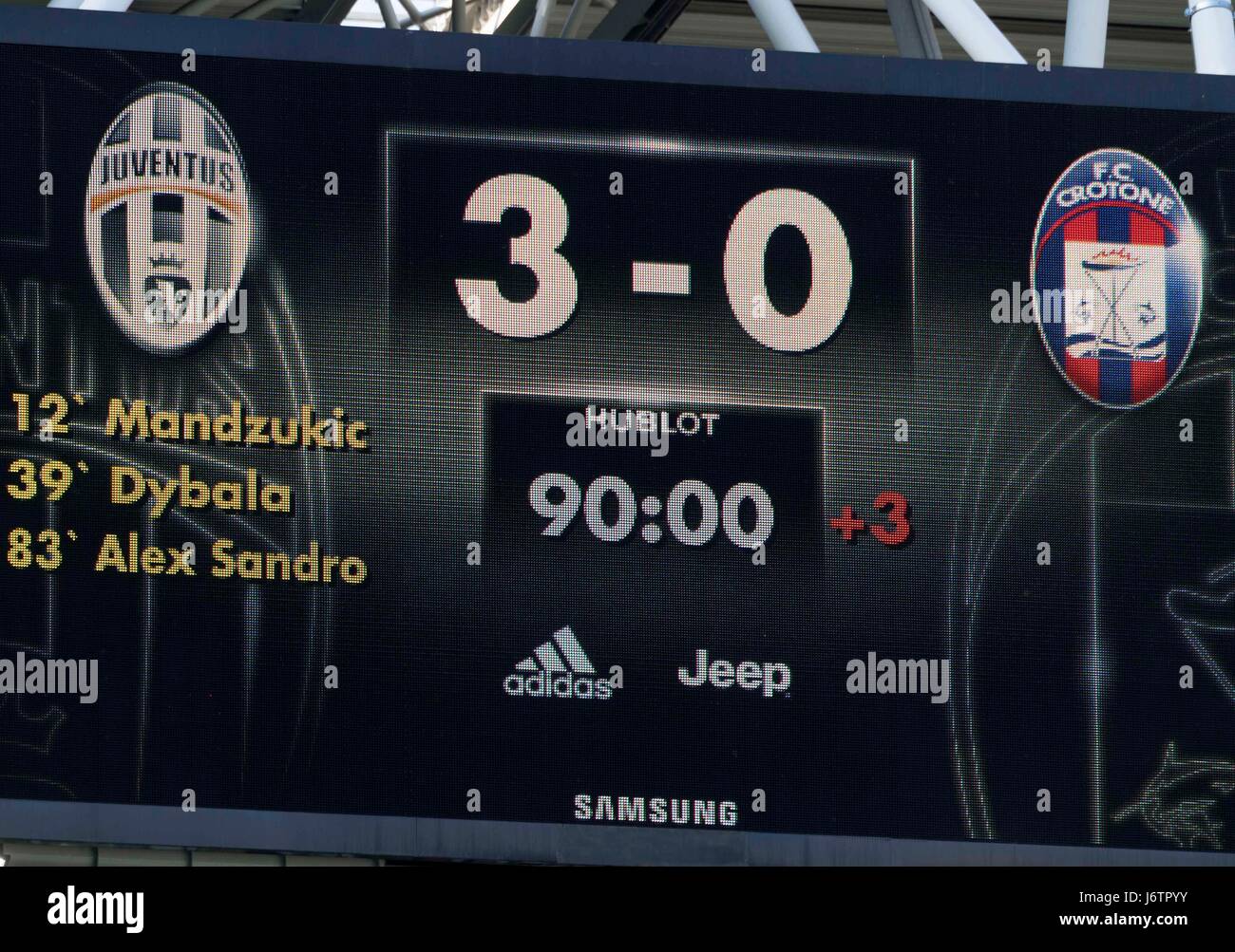 Turin, Italy. 21st May, 2017. Scoreboard Football/Soccer : The ...