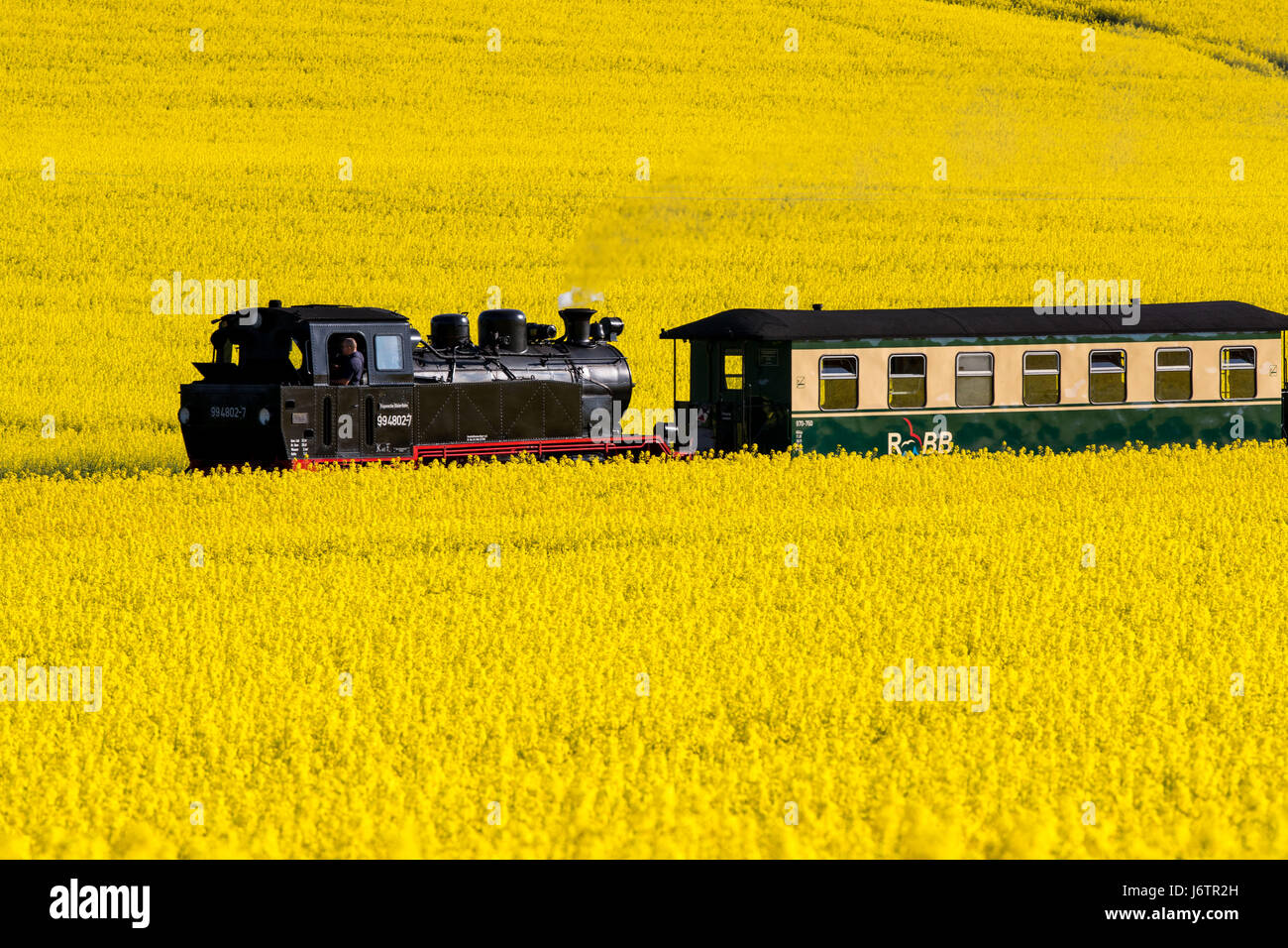 A type 99 1782-4 steam engine built in 1953 pulls carriages along a ...