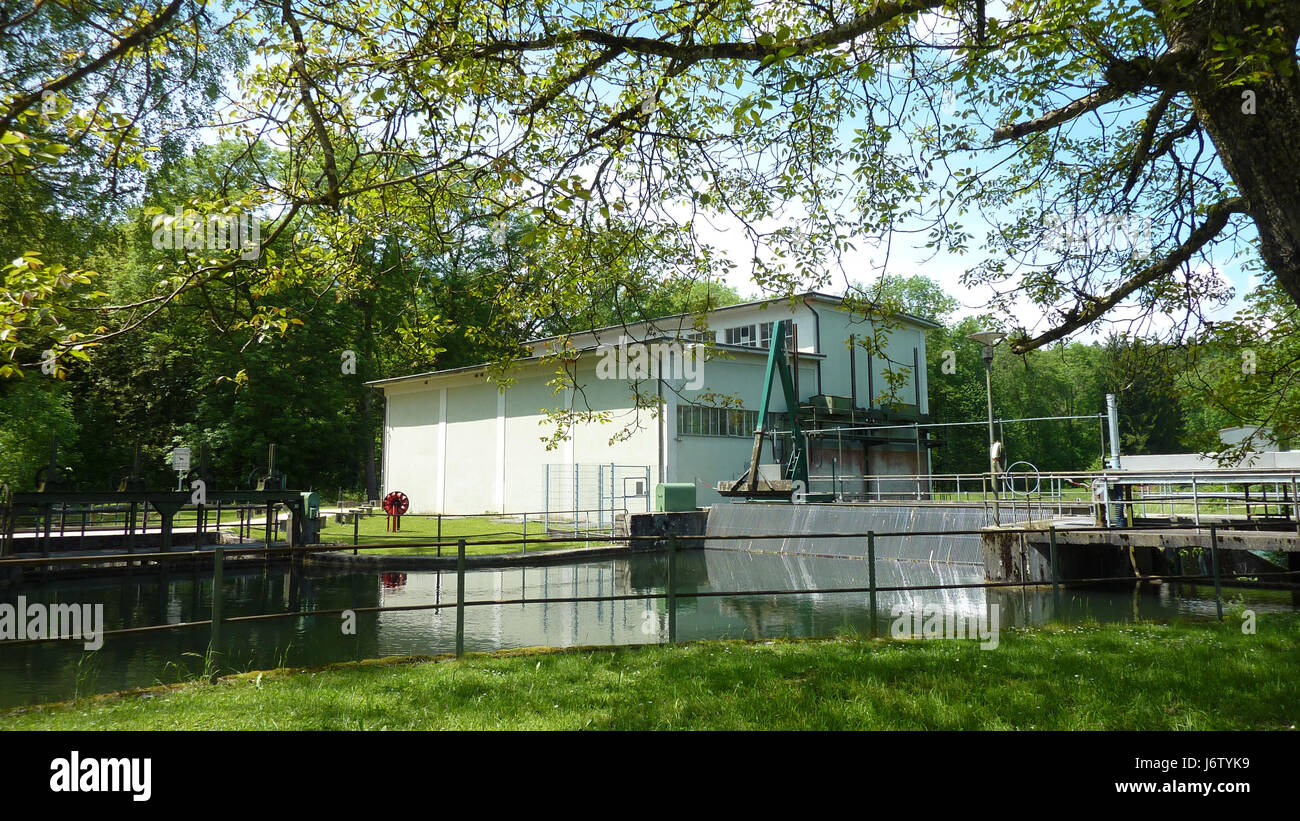 switzerland artificial lake waterworks weir tree shine shines bright ...