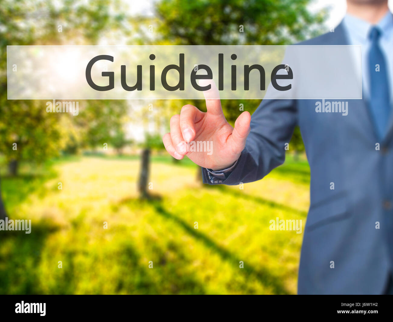 Guideline - Businessman hand pressing button on touch screen interface ...