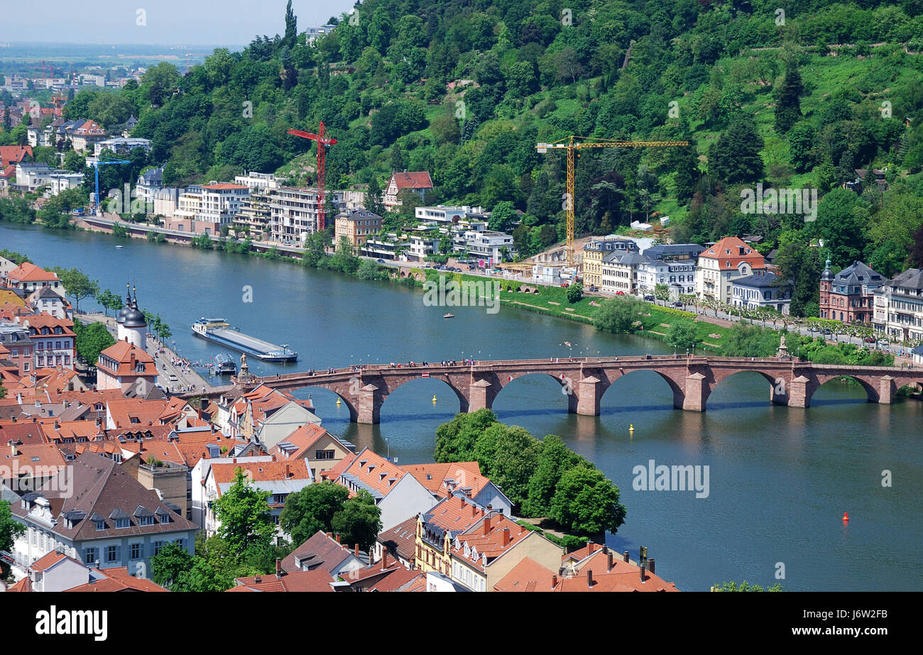 city town bridge germany german federal republic ship river water ...
