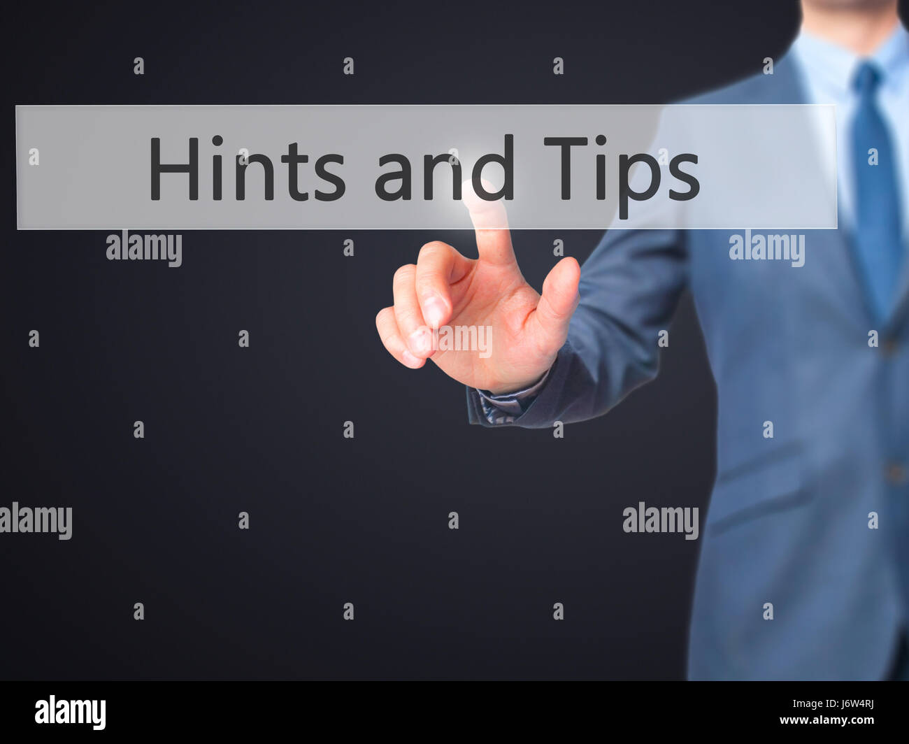Hints and Tips - Businessman click on virtual touchscreen. Business and ...
