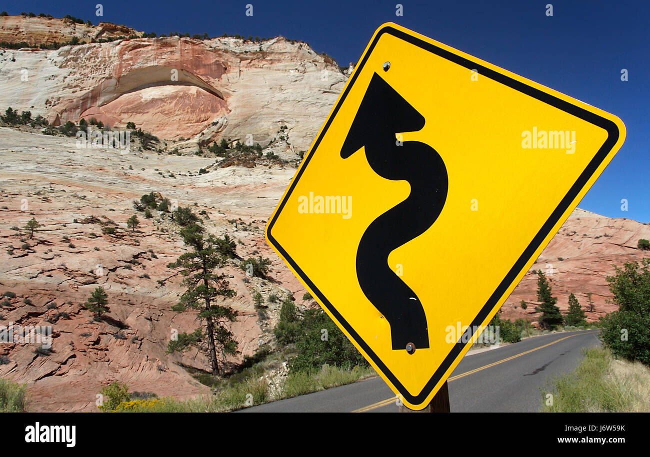traffic transportation national park warning sign bend winding ...
