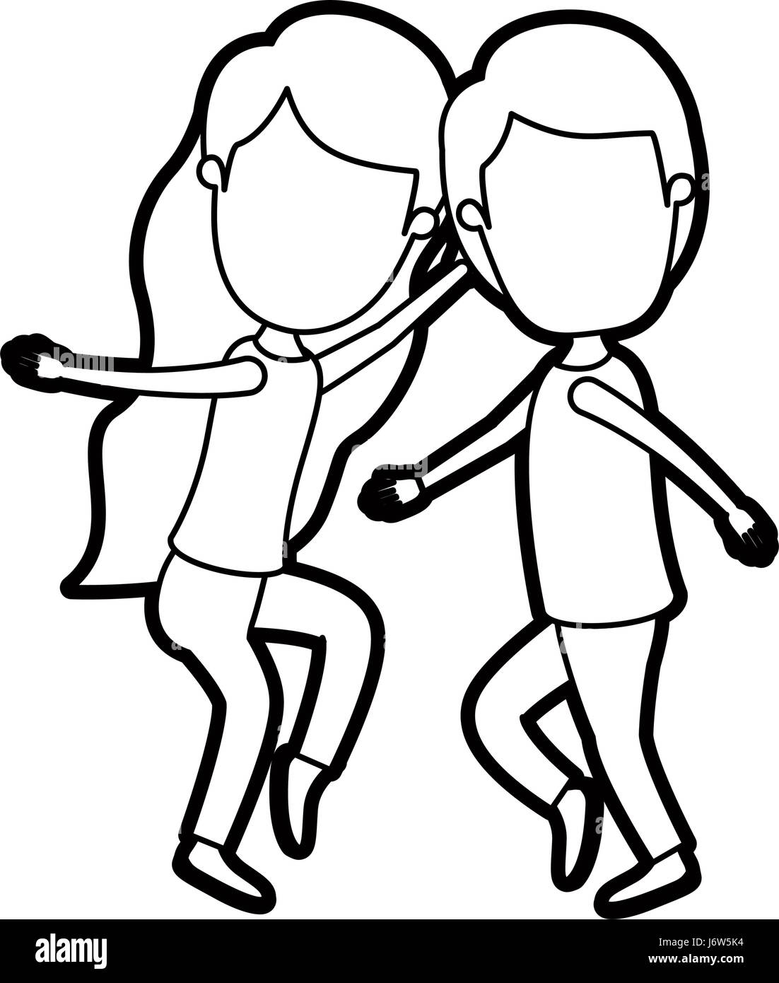 caricature thick contour faceless full body couple dancing Stock Vector ...