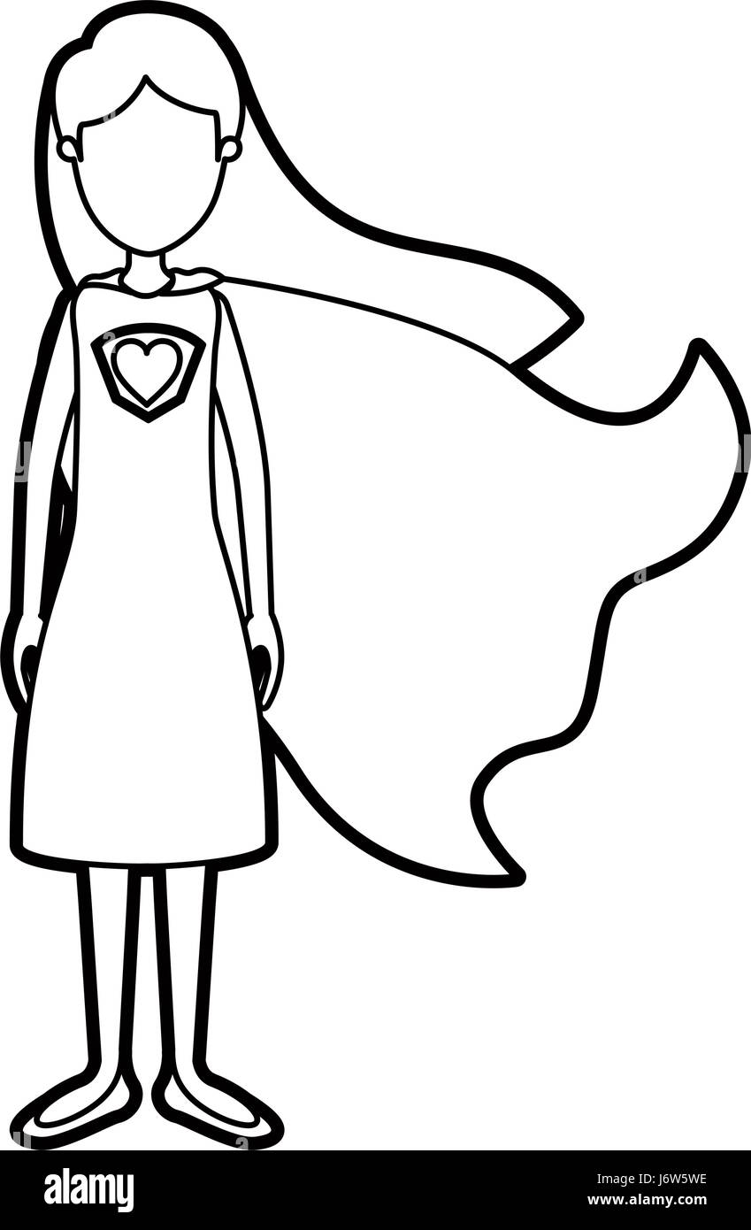 caricature thick contour faceless full body super hero woman with dress ...