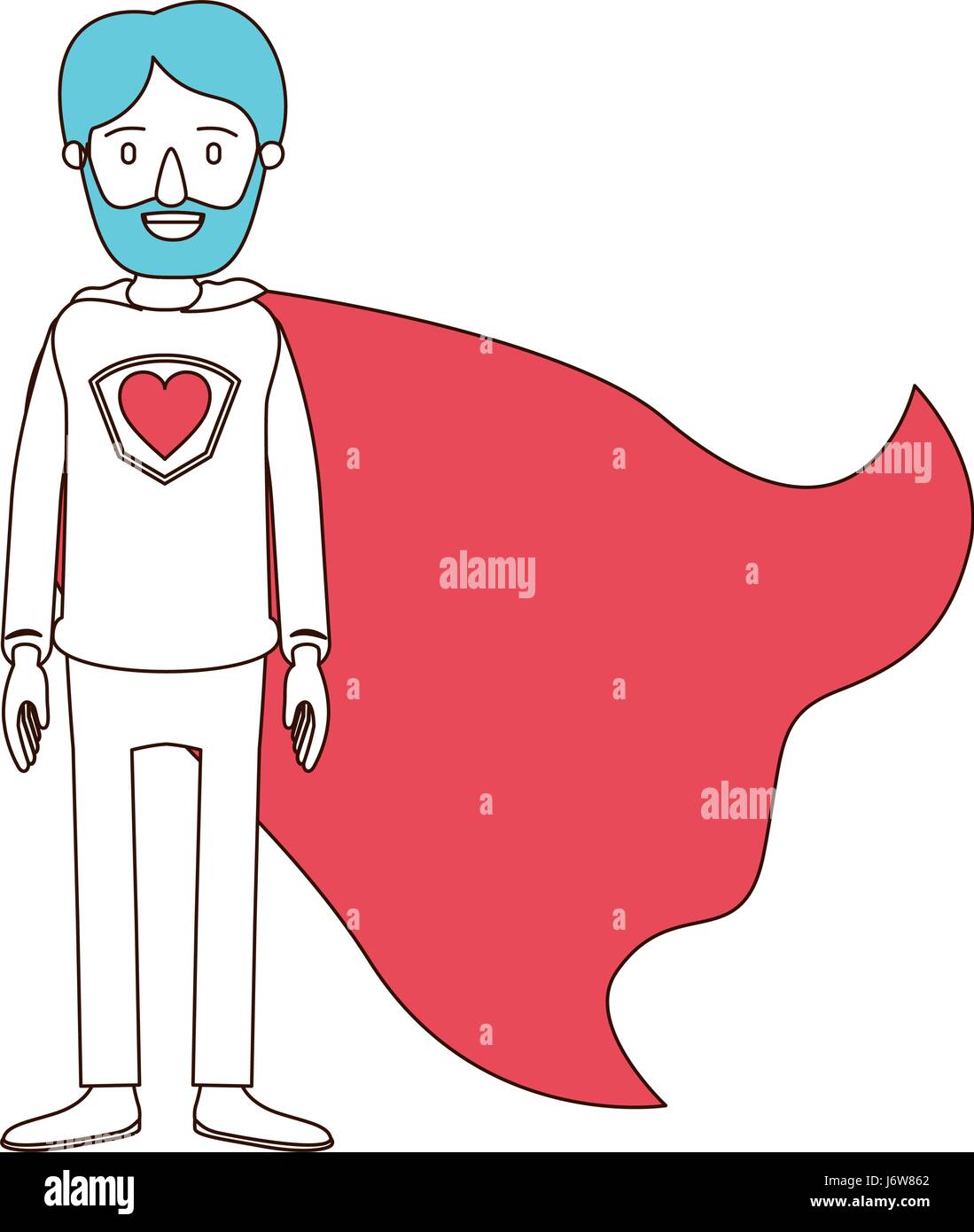 caricature color sections and blue hair of full body super dad hero ...