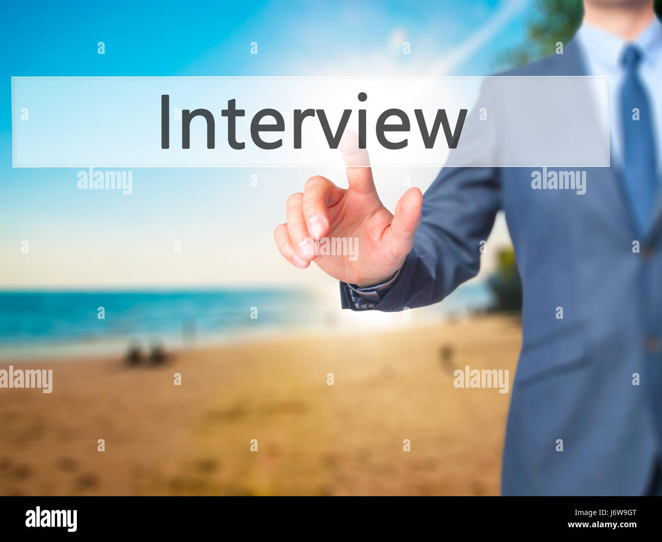 Interview - Businessman click on virtual touchscreen. Business and IT ...