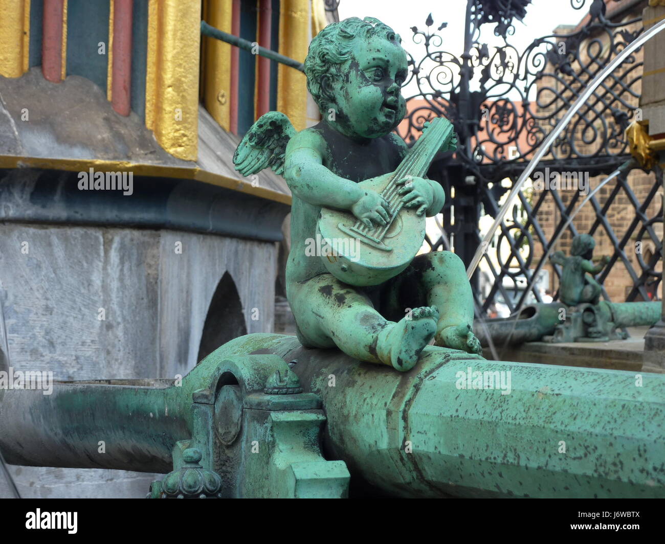 art musical instrument green sculpture small tiny little short angel ...