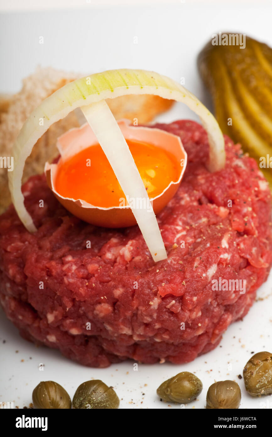 onion egg yolk mincemeat mince tatar food aliment ring open cucumber ...
