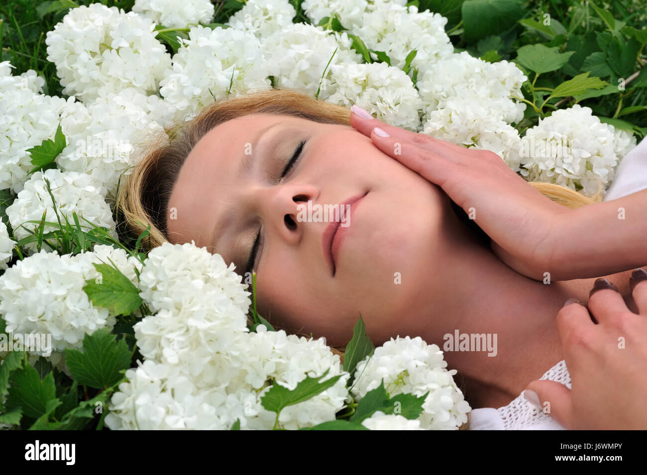 woman flower flowers plant sleep sleeping facilitate ease resting relax ...