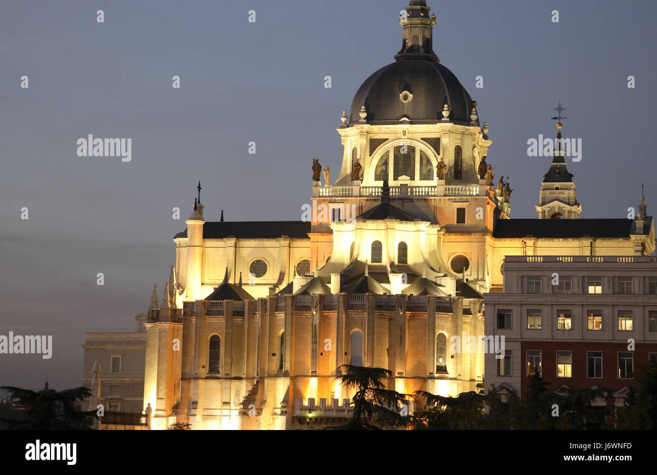 church cathedral night nighttime europe spain illuminated madrid travel ...