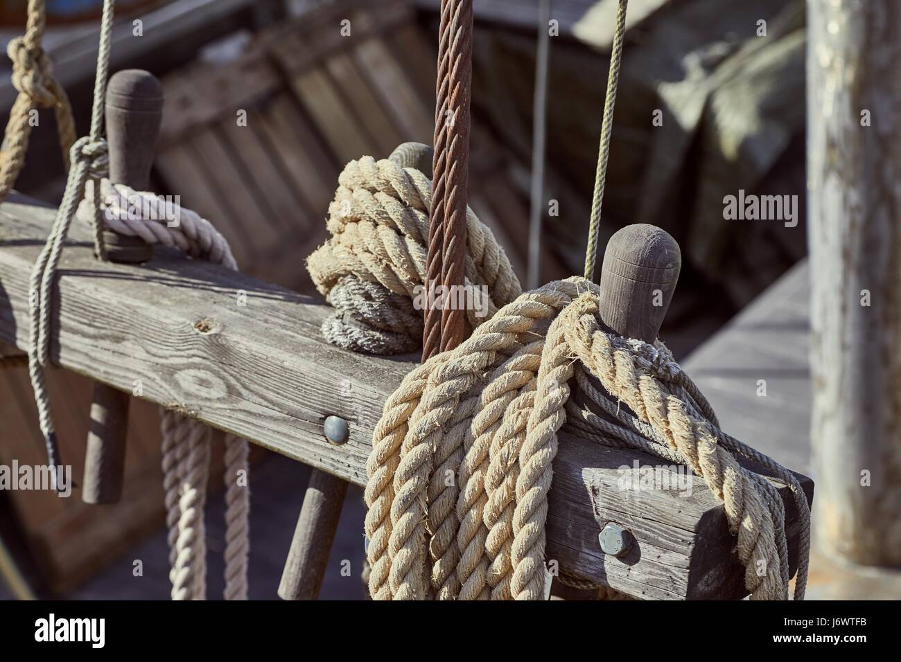 Old sailing ship rigging details Stock Photo - Alamy